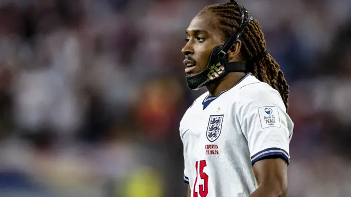 Why is England defender Djed Spence wearing a mask at the FIFA World Cup?