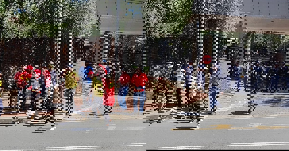 NUMSA members picket outside IDC over looming ArcelorMittal retrenchments