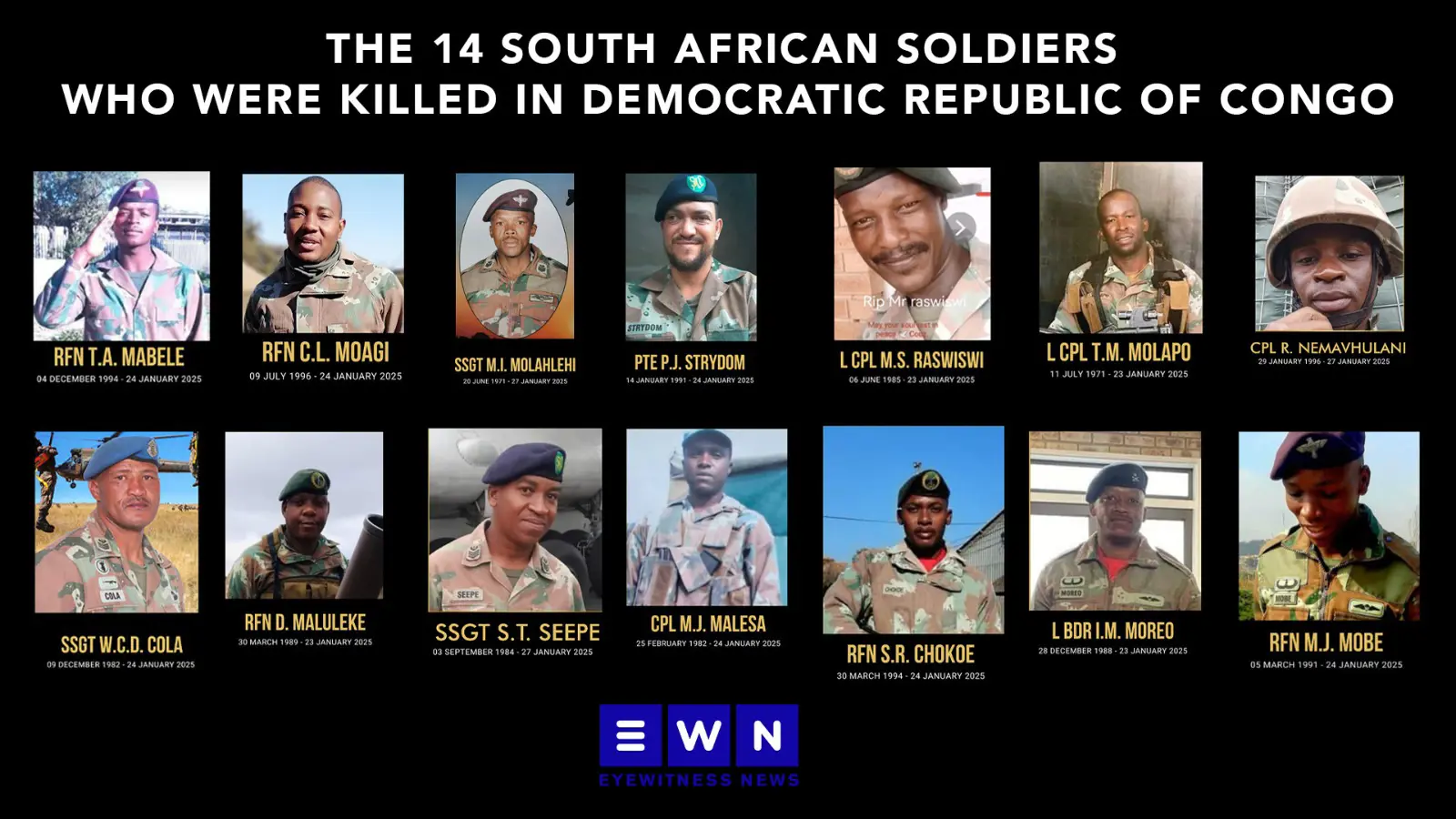 SANDF confirms the remains of 14 soldiers killed in DRC back in SA SANDF confirms the remains of 14 soldiers killed in DRC back in SA