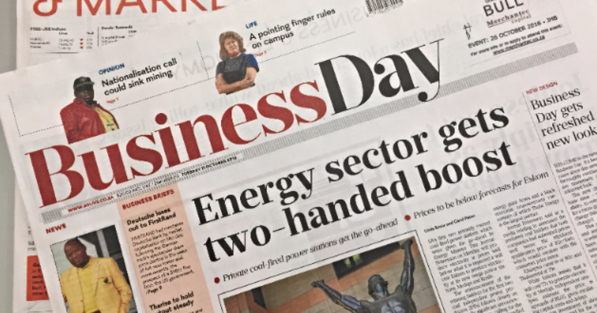 Business Day gets bold new look on Monday